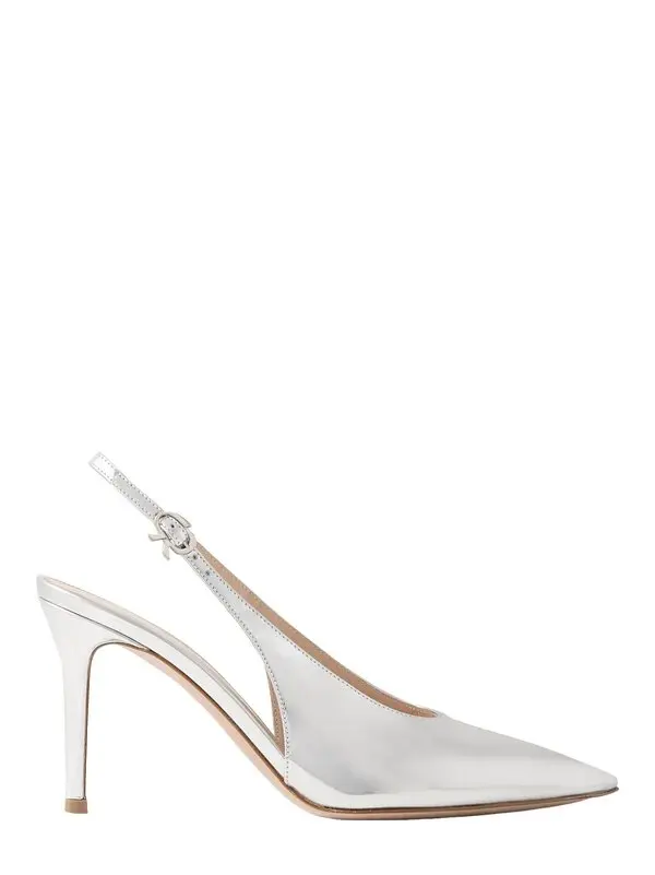 GIANVITO ROSSI Robbie Metallic Leather Slingback Pumps - Silver