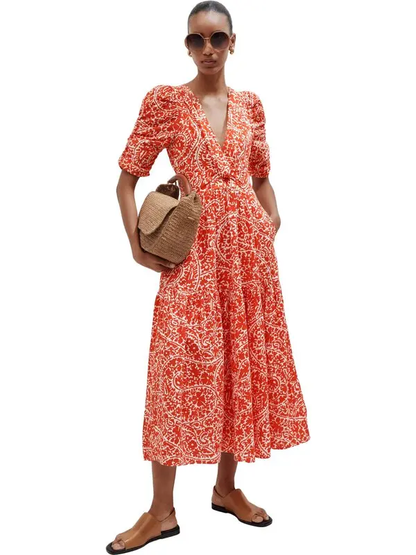 ME+EM Cheesecloth Paisley Maxi Dress - Orange/soft White
