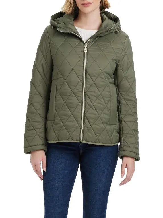 Vince Camuto Water-resistant Hooded Quilted Jacket - Light Olive