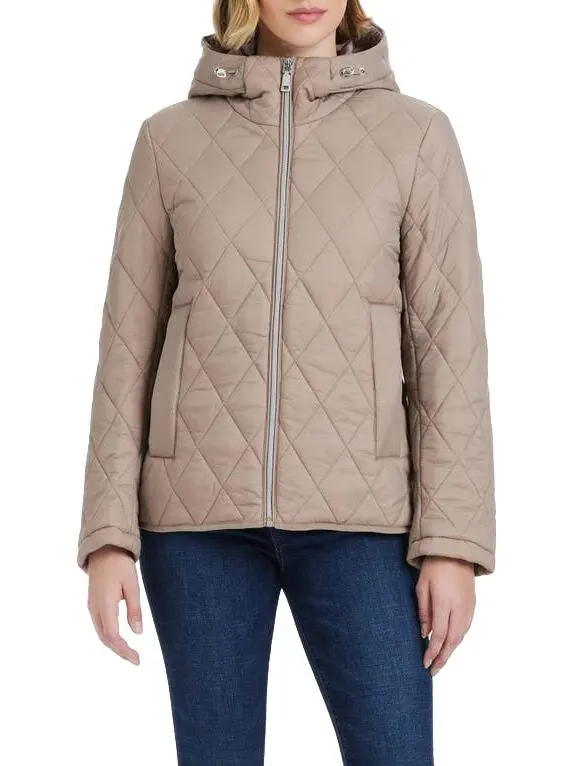Vince Camuto Water-resistant Hooded Quilted Jacket - Taupe
