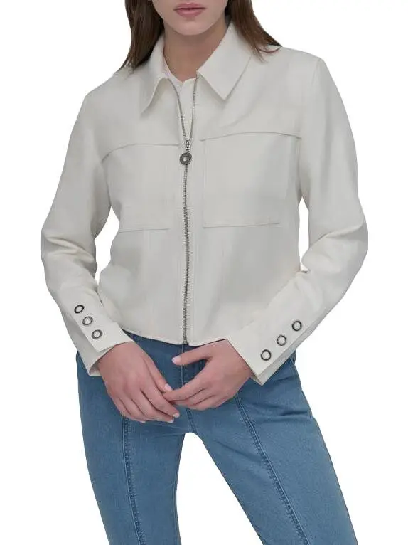 Dkny Grommet-sleeve Trucker Jacket - Ivory