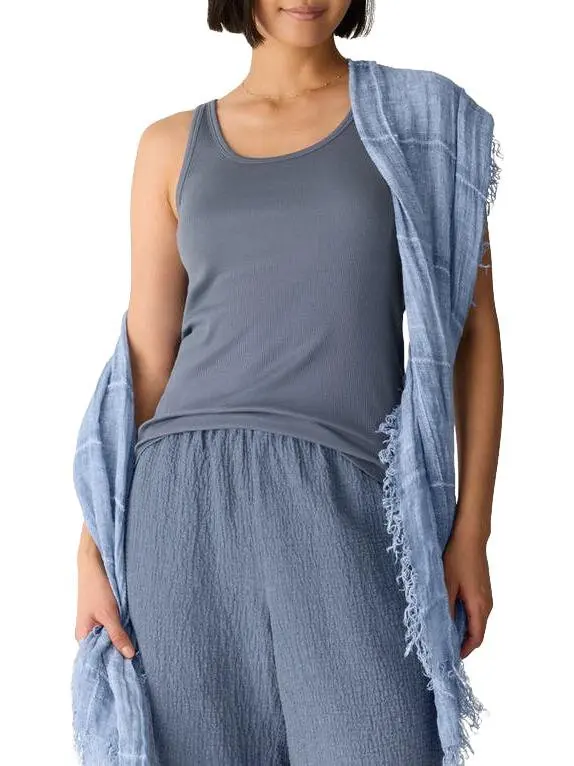 Eileen Fisher Slim Fit Scoop Neck Stretch Cotton Tank - Flint