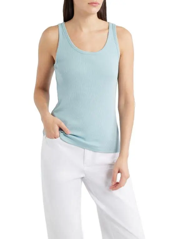Eileen Fisher Slim Fit Scoop Neck Stretch Cotton Tank - Seafoam