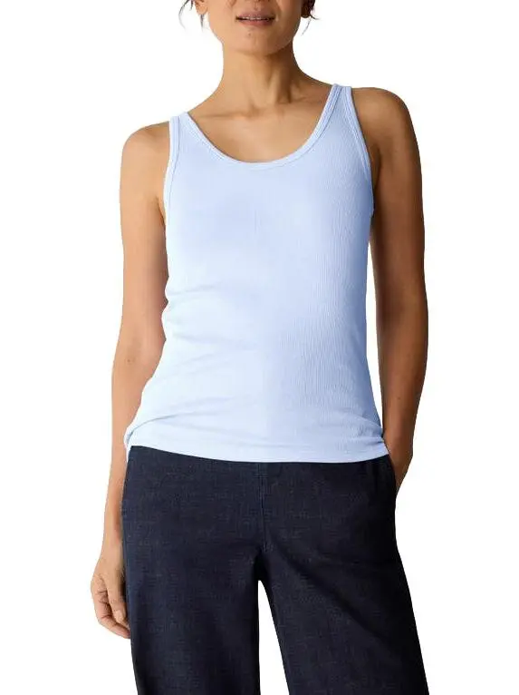Eileen Fisher Slim Fit Scoop Neck Stretch Cotton Tank - Skylight