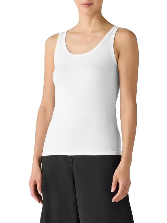Eileen Fisher Slim Fit Scoop Neck Stretch Cotton Tank - White