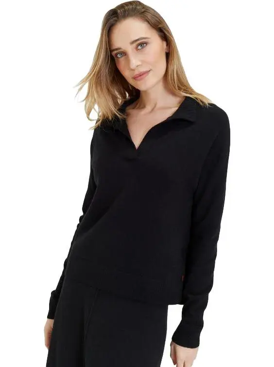 Chinti & Parker Wool Cashmere Blend V-neck Collared Sweater - Black