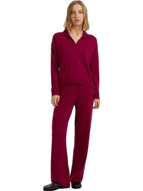 Chinti & Parker Wool Cashmere Blend V-neck Collared Sweater - Cherry