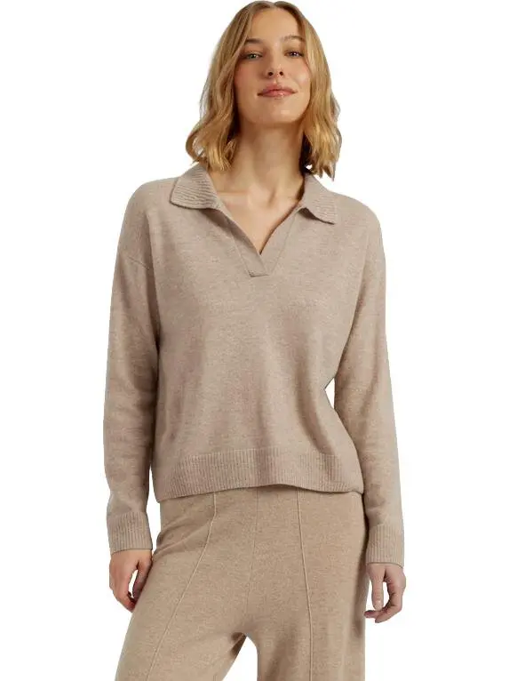 Chinti & Parker Wool Cashmere Blend V-neck Collared Sweater - Soft Oatmeal