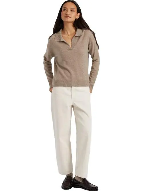 Chinti & Parker Wool Cashmere Blend V-neck Collared Sweater - Warm Oatmeal