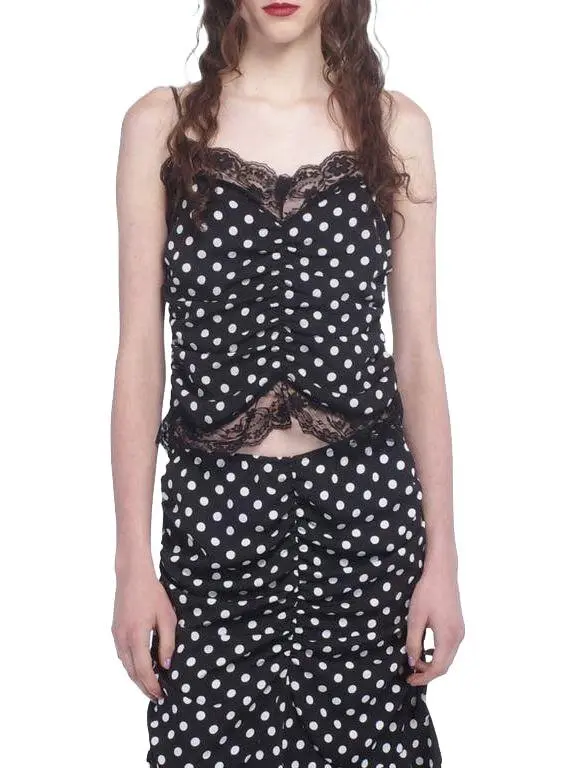 Anna Sui Polka Dot Ruched Lace Camisole - Black Multi