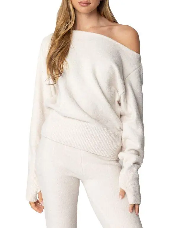 EDIKTED Asymmetric Long-sleeve Top - Cream