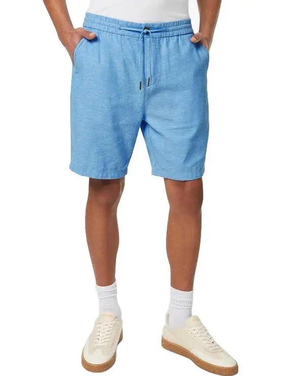 Scotch & Soda Flat Front Slub Cotton & Linen Twill Bermuda Shorts - Aqua Blue