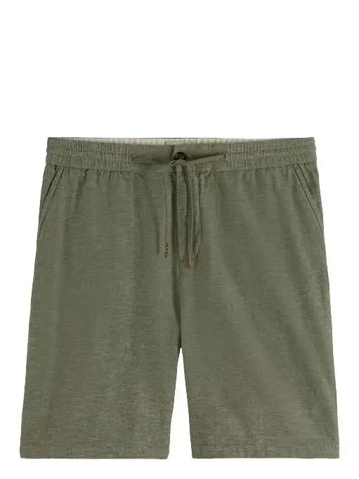 Scotch & Soda Flat Front Slub Cotton & Linen Twill Bermuda Shorts - Army