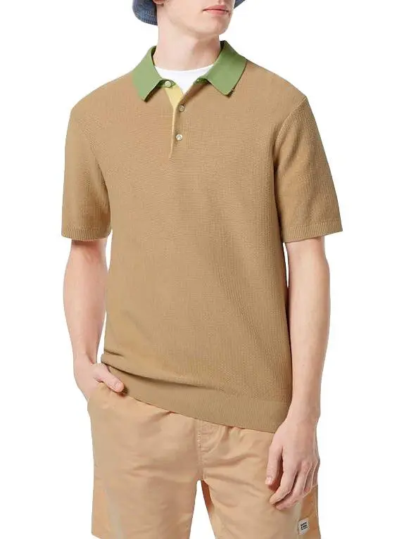 Scotch & Soda Textured Cotton Knit Polo - Soft Camel