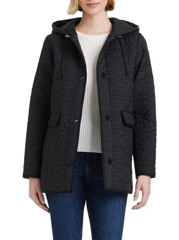 Kate Spade New York Spade Floral Quilted A-line Jacket - Black