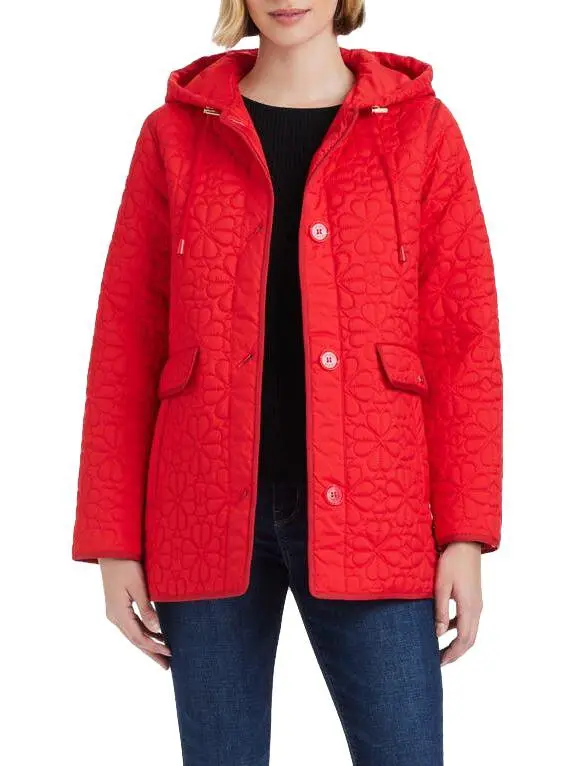 Kate Spade New York Spade Floral Quilted A-line Jacket - Classic Red
