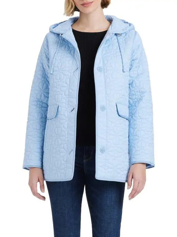 Kate Spade New York Spade Floral Quilted A-line Jacket - Clear Sky