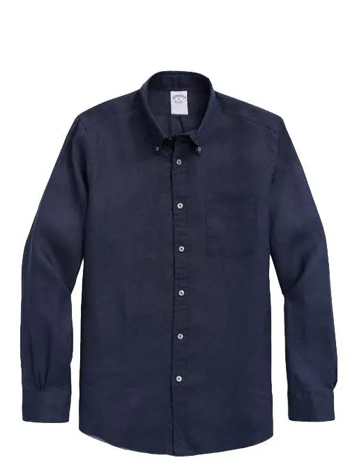 Brooks Brothers Regular Fit Linen Button-down Shirt - Navy