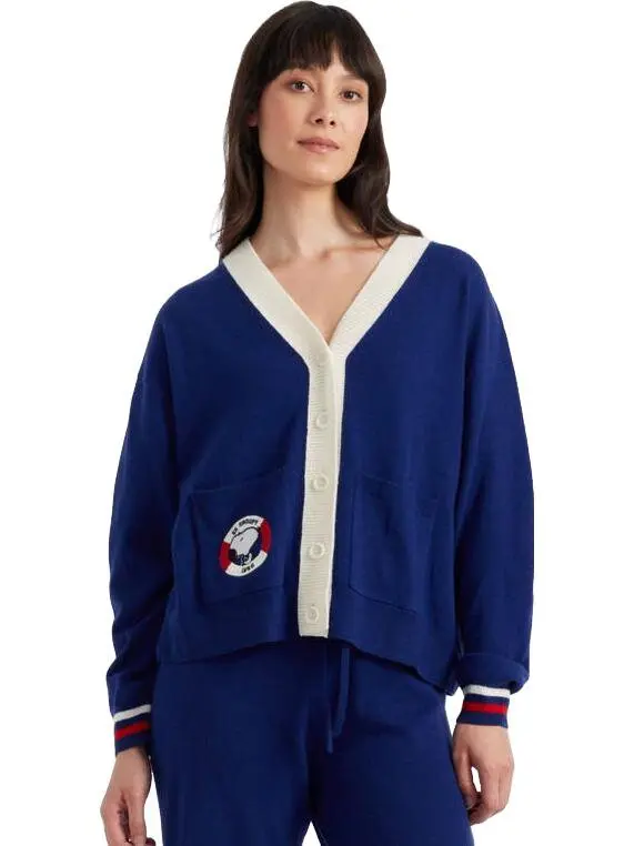 Chinti & Parker Snoopy Badge Wool Cashmere Cardigan - Admiral Blue/multi