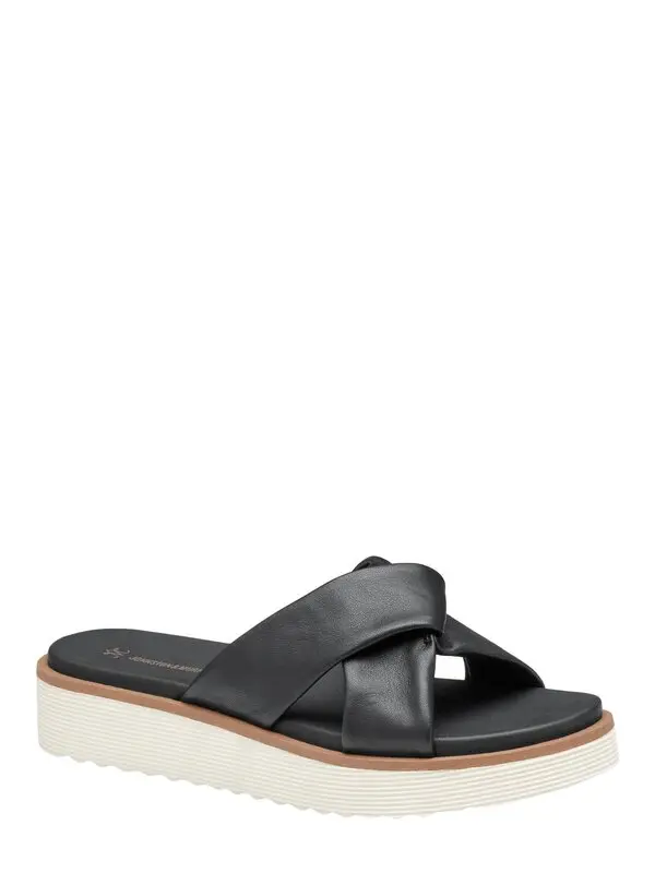 Johnston & Murphy Mitzi Knot Platform Wedge Slides - Black Glove Leather