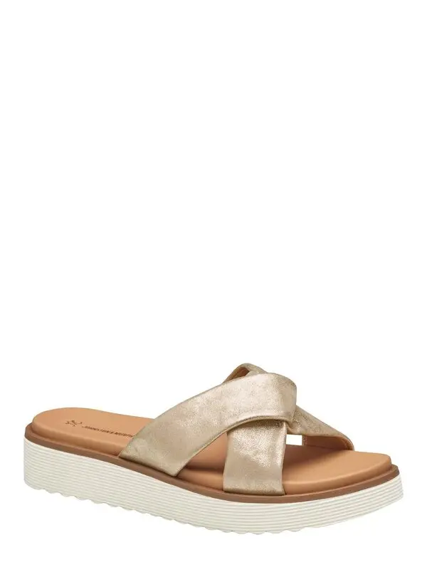 Johnston & Murphy Mitzi Knot Platform Wedge Slides - Champagne Italian Metallic