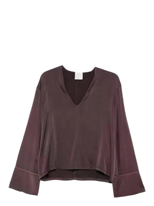 FORTE_FORTE Satin Blouse - Brown