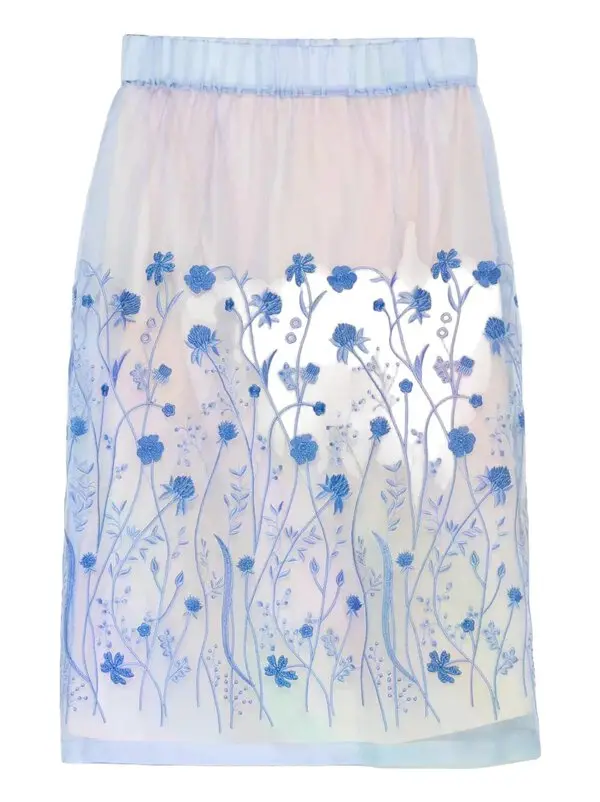 P.a.r.o.s.h Floral-embroidery Midi Skirt - Blue