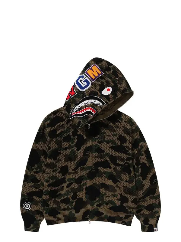 BAPE 1st Camo Crochet Shark Full Zip Hoodie - Green