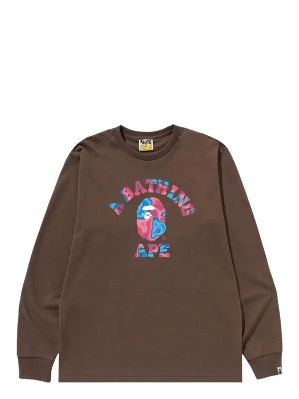 A BATHING APE Liquid Camo College Long-sleeve Tee - Brown
