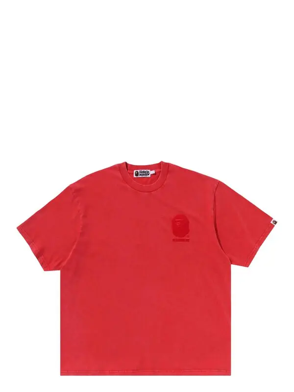 A BATHING APE Ape Head One Point Acid Wash Relaxed Fit Tee - Red