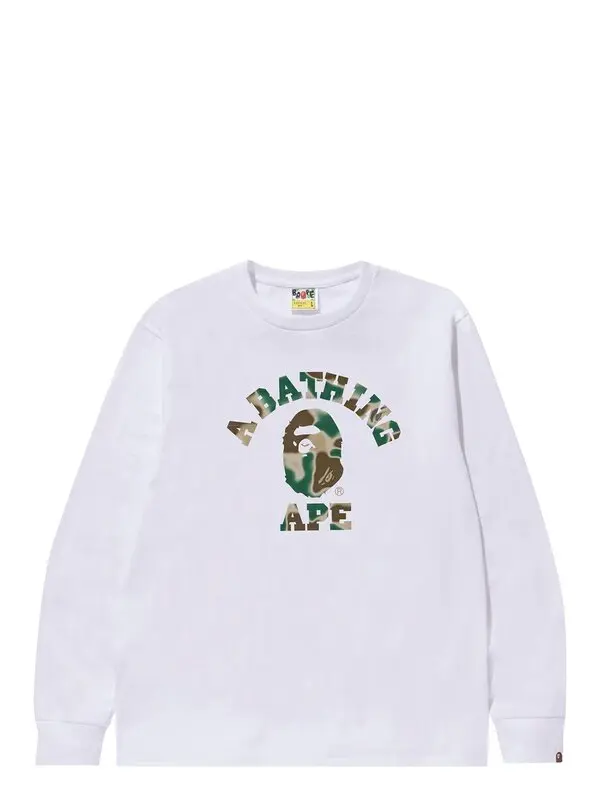 A BATHING APE Liquid Camo College Long-sleeve Tee - White