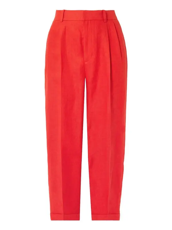 Polo Ralph Lauren Pleated Linen Tapered Pants - Red