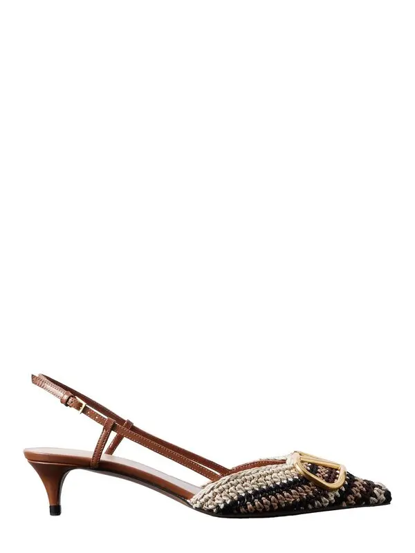 Valentino Garavani Vlogo Signature 45 Leather-trimmed Crocheted Slingback Pumps - Brown