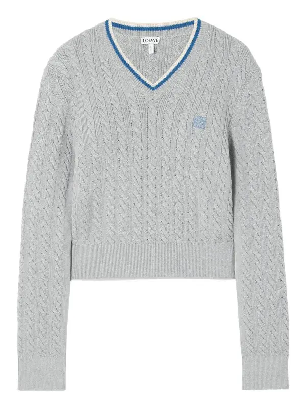 Loewe Striped Cable-knit Cotton-blend Sweater - Gray
