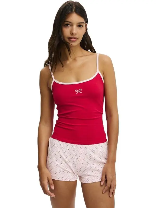 Cotton:on Dreamy Soft Longline Cami - Spicy Red Cross Stitch Bow