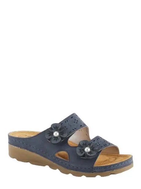 SPRING STEP SHOES Pamola Wedge Slide Sandal - Navy