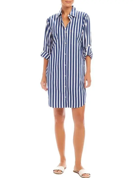 Karen Kane Long Sleeve Shirt Dress - Stripe