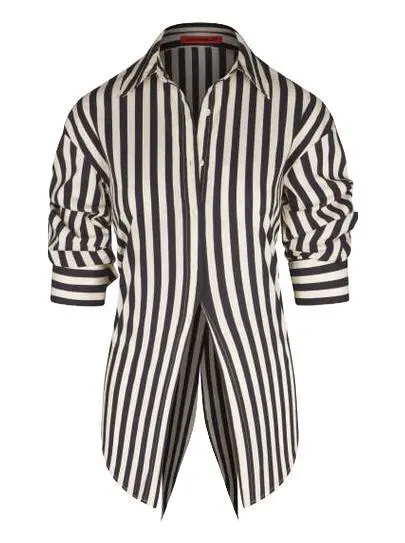 SIMONMILLER Loch Poplin Tie Back Button Up Shirt - Black/white Stripe