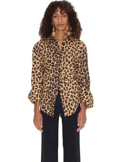 SIMONMILLER Loch Poplin Tie Back Button Up Shirt - Cheetah