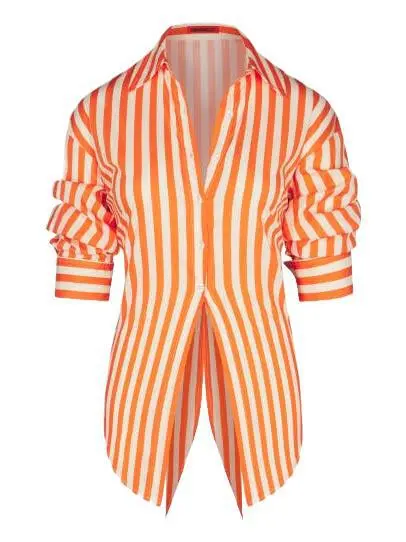 SIMONMILLER Loch Poplin Tie Back Button Up Shirt - Coral Cabana Stripe