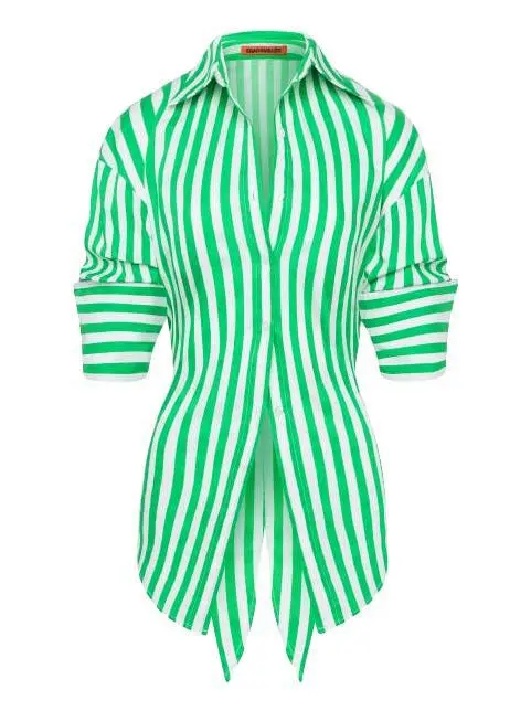 SIMONMILLER Loch Poplin Tie Back Button Up Shirt - Grass Green/macadamia