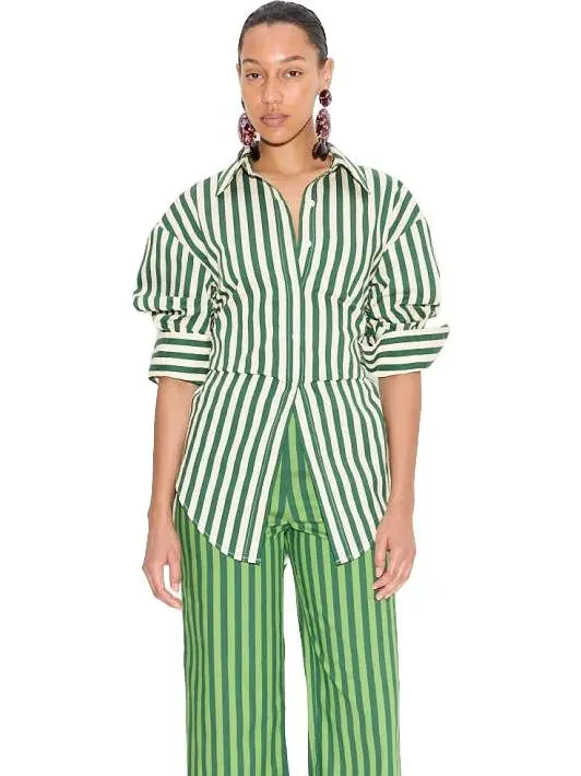 SIMONMILLER Loch Striped Poplin Shirt - Gummy Green/ecru Stripe