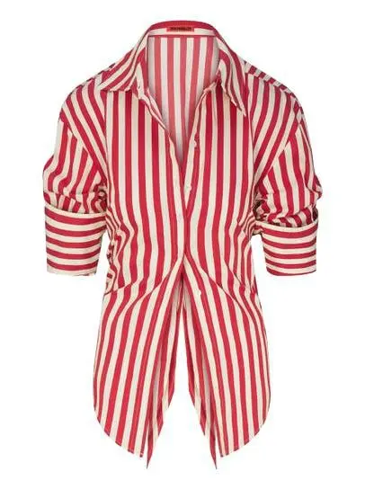 SIMONMILLER Loch Poplin Tie Back Button Up Shirt - Venetian Red Stripe