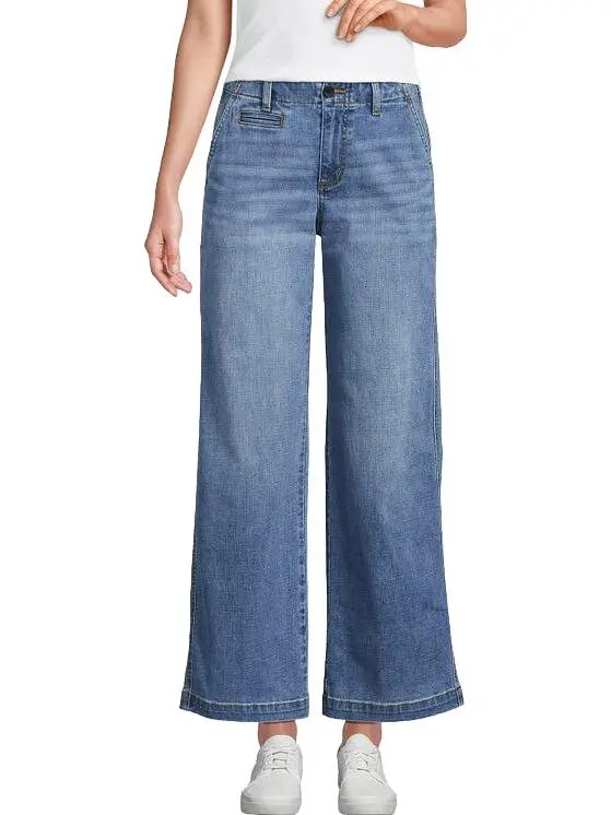 LANDS' END Mid Rise Wide Leg Ankle Jeans - Beau Blue