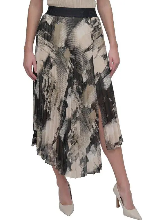 Dkny Printed Pleated Midi Skirt - Grey
