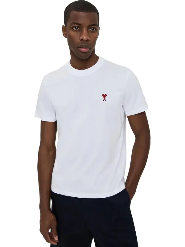 Ami Adc Classic Fit Red Logo Tee - White