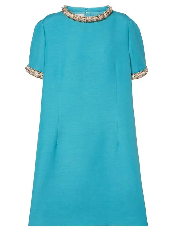 Valentino Garavani Wool And Silk Embellished Cocktail Dress - Blue