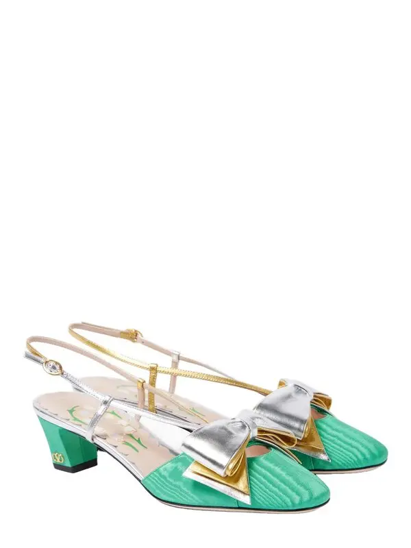 Valentino Garavani Bowow 45 Moire And Leather Slingback Pumps - Multicoloured