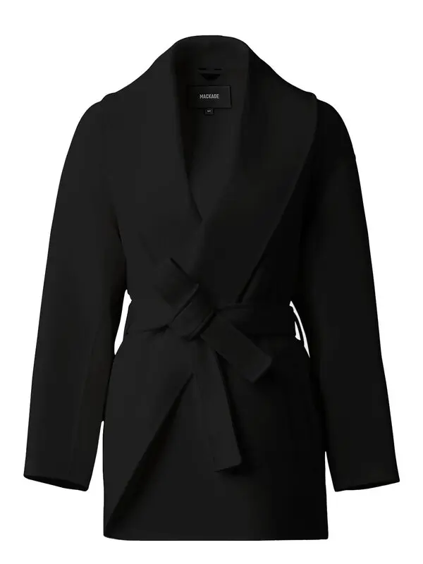 Mackage Tyra Double-face Wool Wrap Coat With Tie Belt - Black