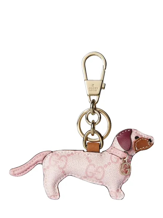 Gucci Dog-shaped Bag Charm Gg Canvas - Pink